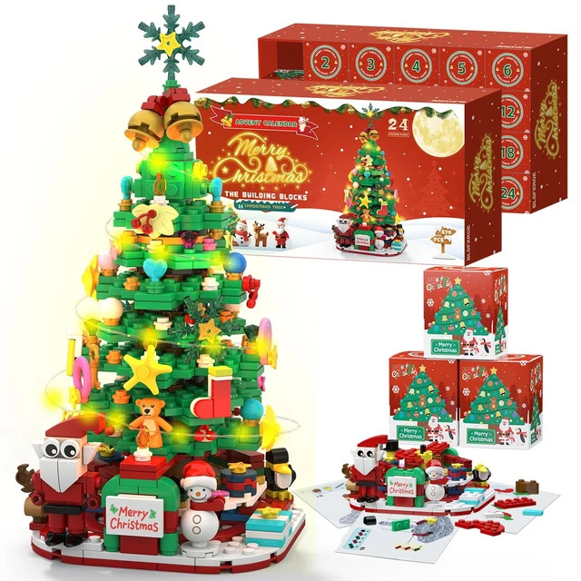 ADVENT CALENDAR 2025 Christmas Tree Building Blocks Set with LED Light ...
