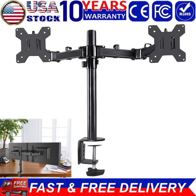 DOUBLE DUAL DISPLAY Computer Monitor Arm Mount Desk Stand 13-27" Screen ...