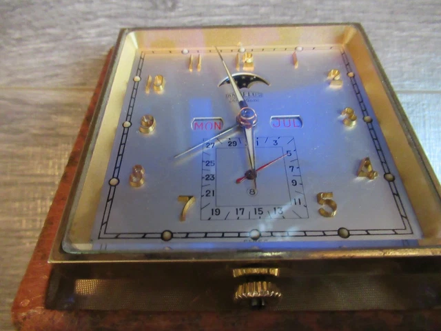 VINTAGE 8 DAY ANGELUS FOLIO LUXE TRIPLE DATE MOON PHASE ALARM TRAVEL ...