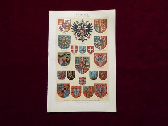 CROMOLITOGRAFIA STEMMA STATI Europa, stemma araldica, Meyer 1895 EUR 12 ...