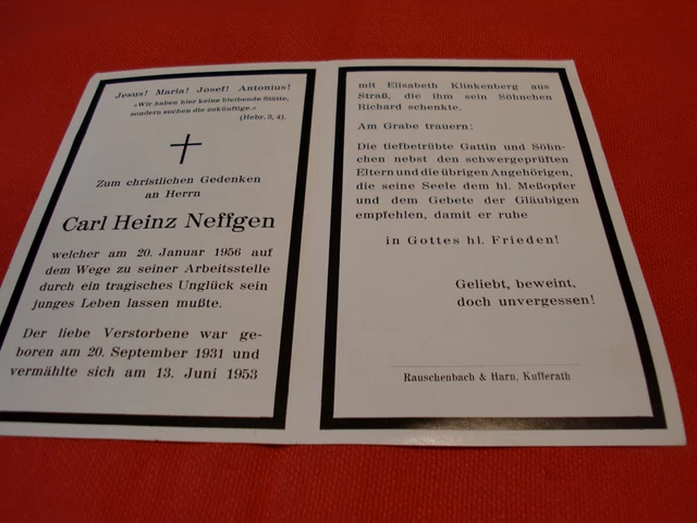 STERBEBILD, TOTENZETTEL. &CARL Heinz Neffgen". EUR 1,00 - PicClick DE