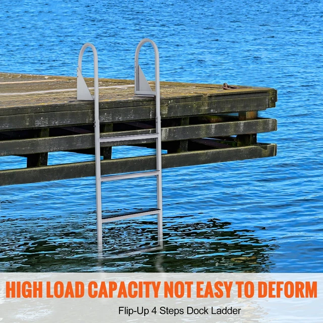 VEVOR DOCK LADDER, Flip-Up 4 Steps, 350 lbs Load Capacity, Aluminum ...