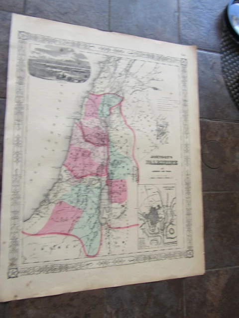 1874 ORIGINAL Large Map of Palestine, Holy Land, Israel Jerusalem ...