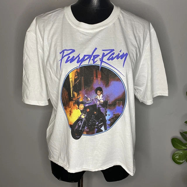 CUSTOM CUT UP Upcycle PRINCE Purple Rain White TSHIRT Crop-Top Large £ ...