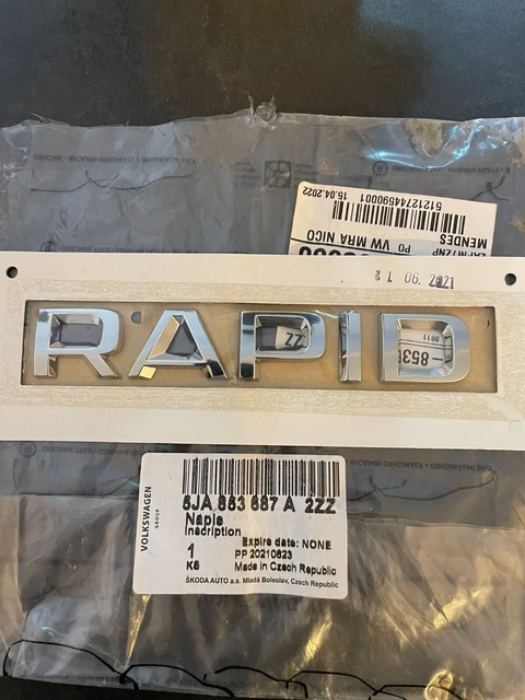 ORIGINAL ŠKODA 5JA853687A 2ZZ lettrage logo emblème RAPID EUR 25,00 ...