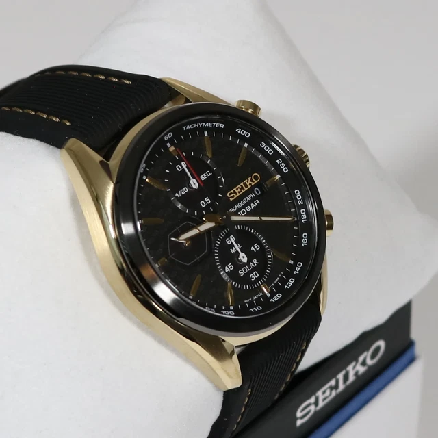 SEIKO PROSPEX SOLAR Gold Tone Black Dial Chronograph Men's Watch SSC804P1 EUR 230,25 - PicClick DE