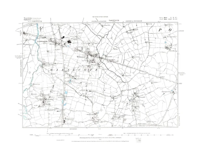 OLD MAP OF Tamworth Castle, Wilnecote, Warwickshire in 1884- Repro 5 NE ...