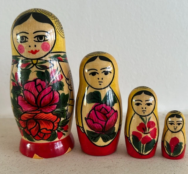 VINTAGE RUSSIAN WOODEN Matroyshka Nesting 4 Doll Set - Traditional ...