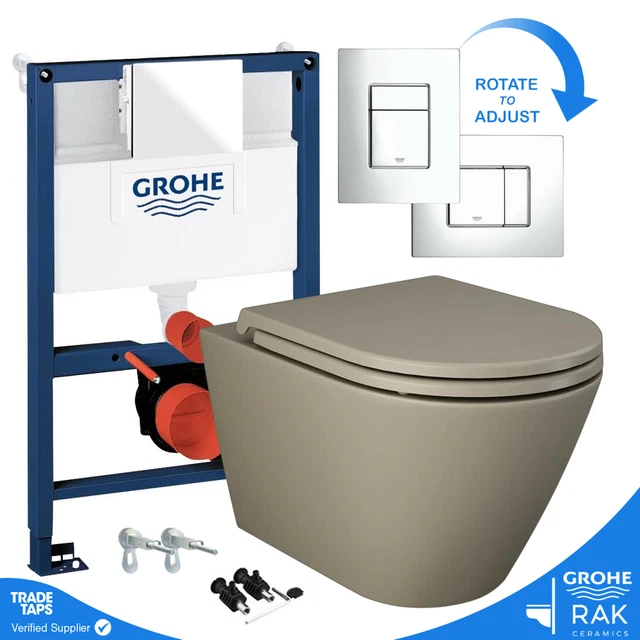 GROHE 0.82M CONCEALED Cistern WC Frame & RAK Rimless Wall Hung Toilet ...