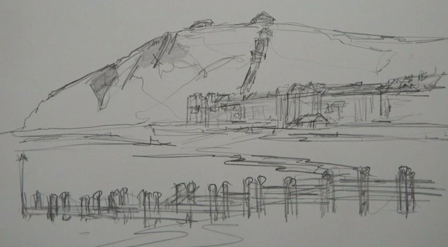 ORIGINAL EXPRESSIVE PENCIL drawing landscape of Aberystwyth ...