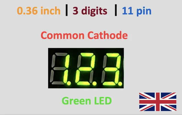 0.36INCH LED 7 Segment Common Cathode Display 3 Digit White, Green - MobiFlight £2.75 - PicClick UK