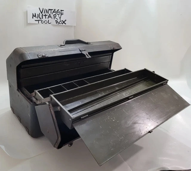 MILITARY CARRY TOOL Box Metal Cantilever Vintage Heavy Duty 22×10x13 ...