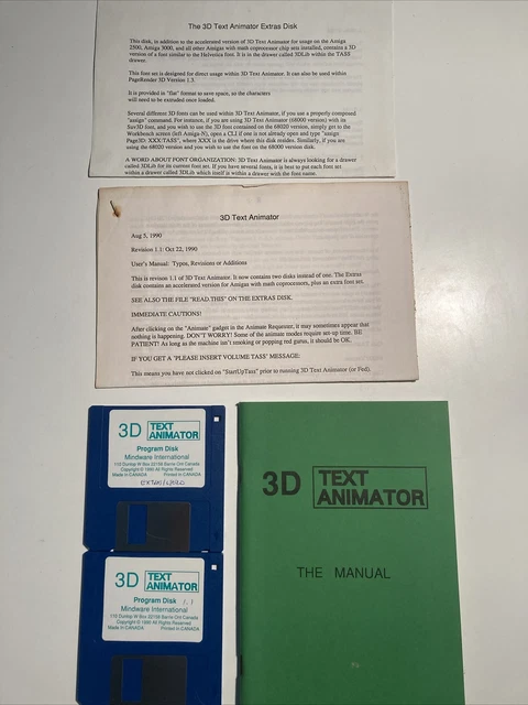 COMMODORE AMIGA SOFTWARE 3D Text Animator Disks and Manuals Mindware £ ...