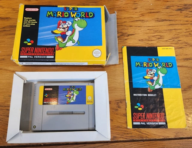 SUPER MARIO WORLD SNES Super Nintendo UK Pal Version Yellow box with ...