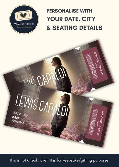 LEWIS CAPALDI SUMMER 2026 Tour Mock Ticket Personalised Gift Keepsake £ ...