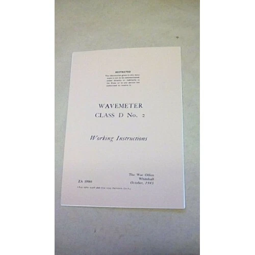 WAVEMETER CLASS D No.2 Working Instructions Manual, Za19984 £1.99 ...