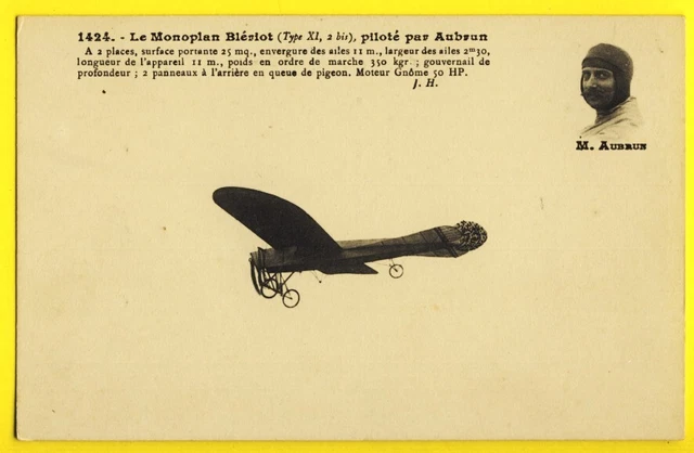 CPA AVIATION LE PILOTE Emile AUBRUN de BRUNOY sur MONOPLAN BLERIOT Type ...