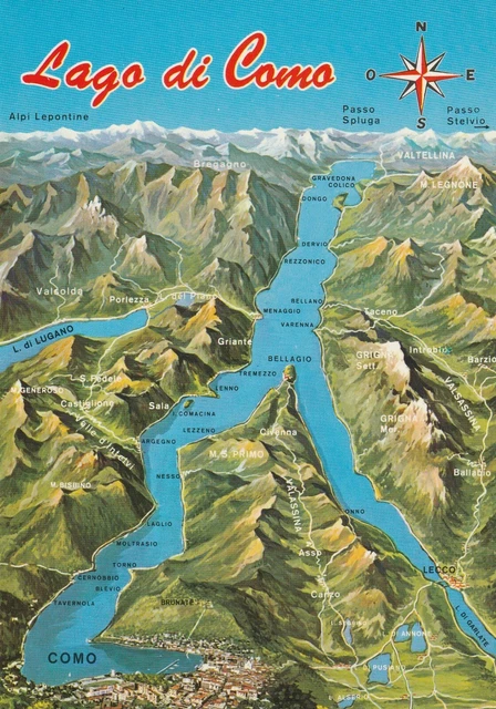 AK MAP, LANDKARTE, Panoramakarte **LAGO DI COMO** I £0.88 - PicClick UK