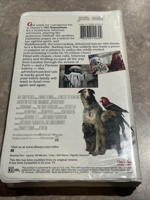 102 DALMATIANS VHS 2001 Disney Live Action Vintage Clamshell ***TESTED ...