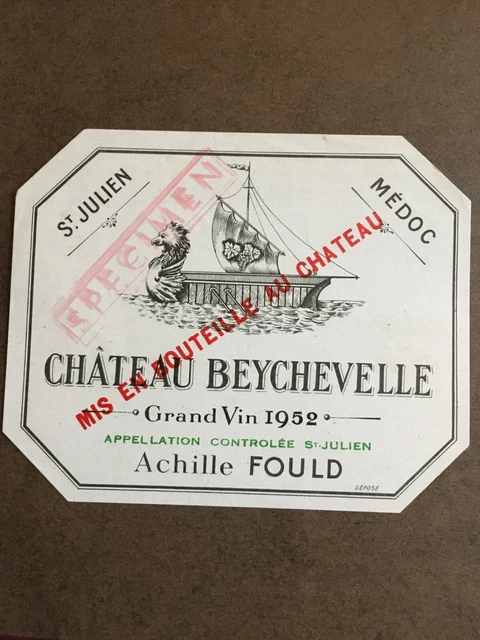 ETIQUETTE VIN / Wine Label Chateau Beychevelle 1952 Neuve EUR 1,00 ...