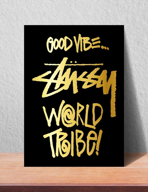 LARGE RARE STUSSY Shop Display Sign **Printed On Thick Gold Mirrored ...