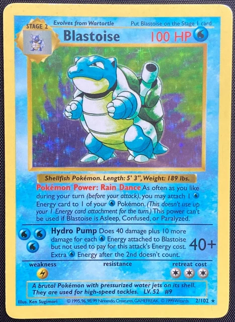 POKÉMON TCG BLASTOISE Base Set 2/102 Holo Shadowless Holo Rare VG-EX ...