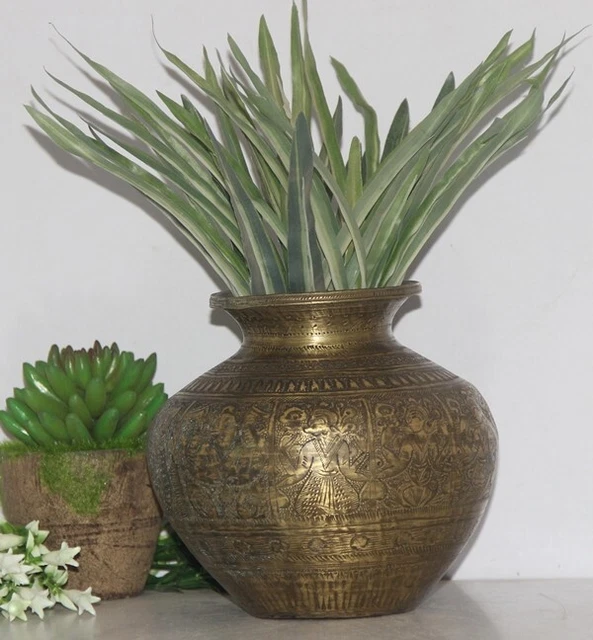 1920'S OLD BRASS Inlay Man Engraved Handcrafted Water Pot / Decorative ...