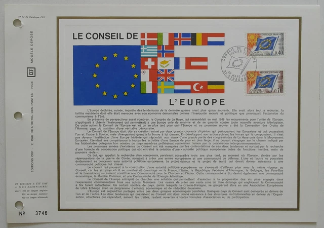 FEUILLET CEF 1ER jour 92 1969 Le Conseil de l'Europe EUR 4,90 - PicClick FR