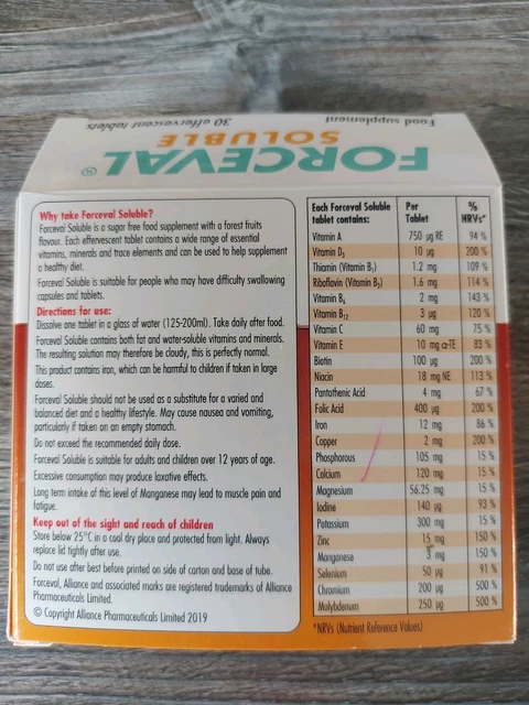 FORCEVAL MULTIVITAMIN & Mineral Food Supplement 10 Effervescent Tablets ...