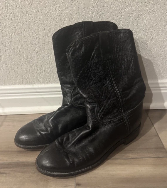 VINTAGE DAN POST Roper Western Cowboy Boots 6882 M3034B Black Leather ...