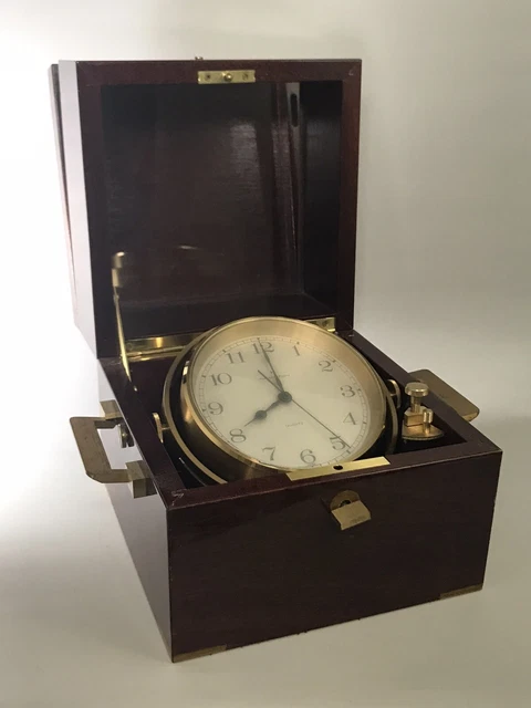 VINTAGE HAMILTON SWISS Quartz Ships Chronometer Clock Mahogany Case ...