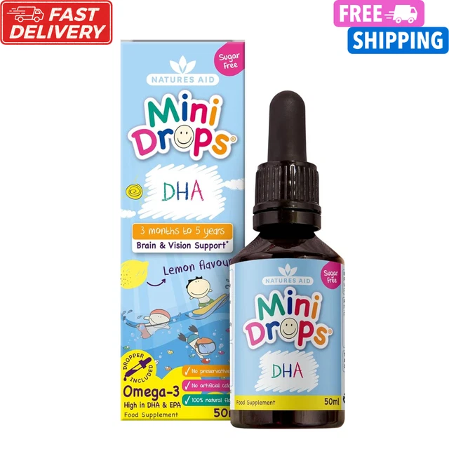 NATURES AID DHA Omega-3 Mini Drops for Infants and Children Sugar Free ...