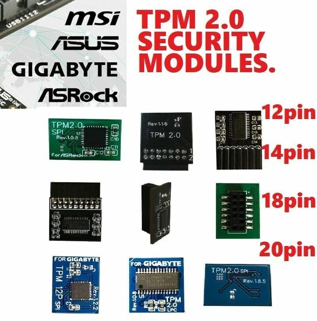 TPM TPM2.0 MODUL 10-20Pin Security Module For ASUS MSI Intel ASROCK ...