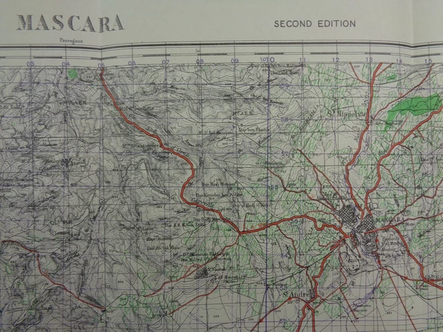 WW2 BRITISH MAP of "MASCARA" (ALGERIA) USAAF Base, North African ...