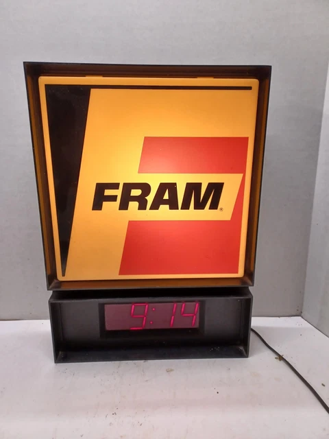 VINTAGE ULTRA RARE HTF Plastic Fram Filters Light Up Sign With Clock ...
