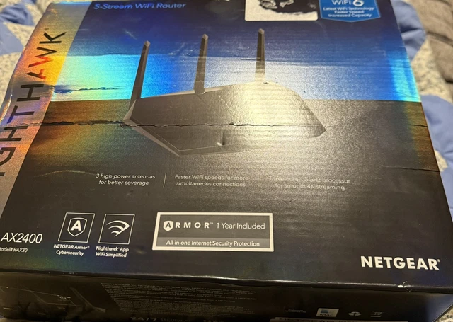 NETGEAR NIGHTHAWK AX2400 5-Stream WIFI 6 Router RAX30-100NAS, NEW OPEN ...