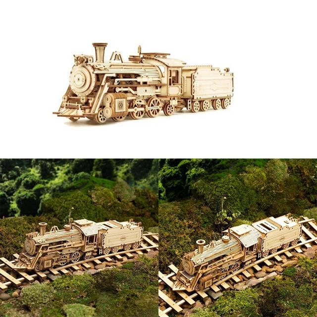 BOX STEAM TRAIN Wooden Construction Kit Mechanical Model 3D Wooden ...