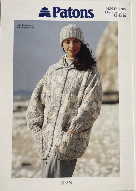 LADIES CHECKED JACKET + matching hat KNITTING PATTERN Long sleeve Patons 5208 £4.20 - PicClick UK
