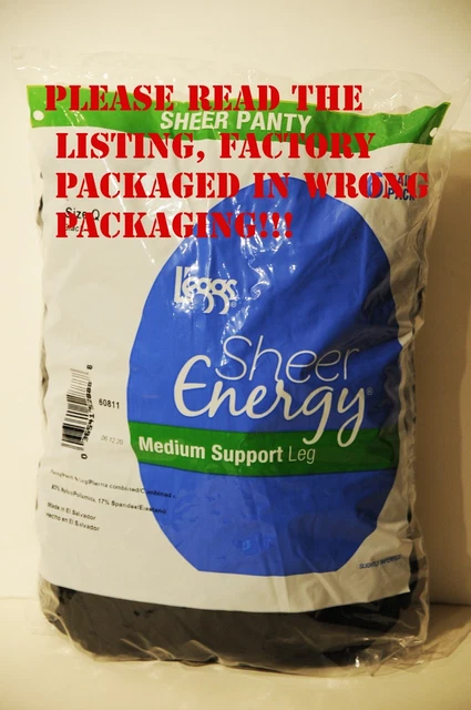 LEGGS SHEER ENERGY Reinforced Panty & Toe Pantyhose Size Q Black 6 ...