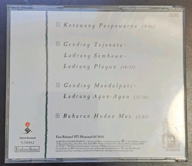JAVA JAVANESE COURT Gamelan CD Nonesuch Explorer Series, scratch free ...