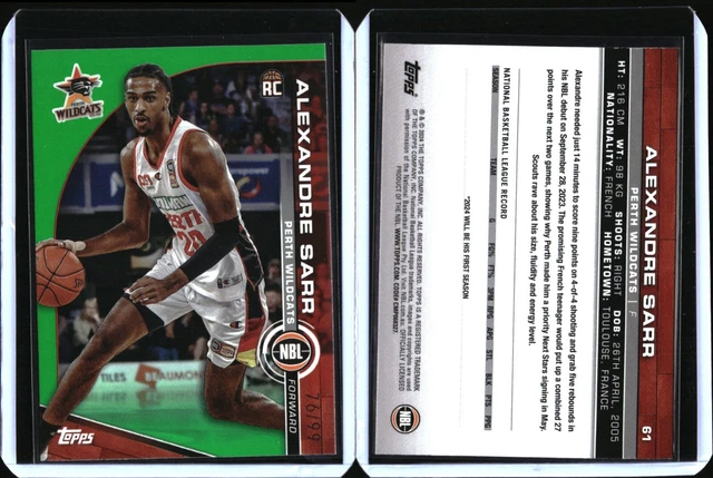 23/24 2023-24 TOPPS NBL vert RC #61 Alexandre Sarr Perth Wildcats /99 ...