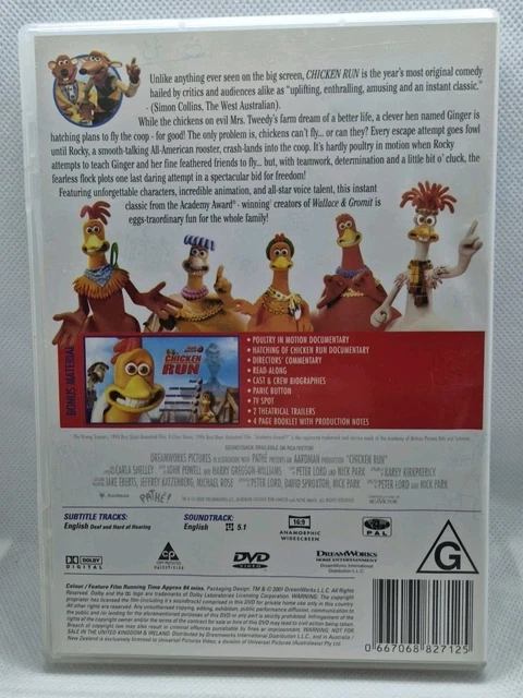 AARDMAN ANIMATION CHICKEN RUN DVD 2000 Dreamworks Mel Gibson Family ...