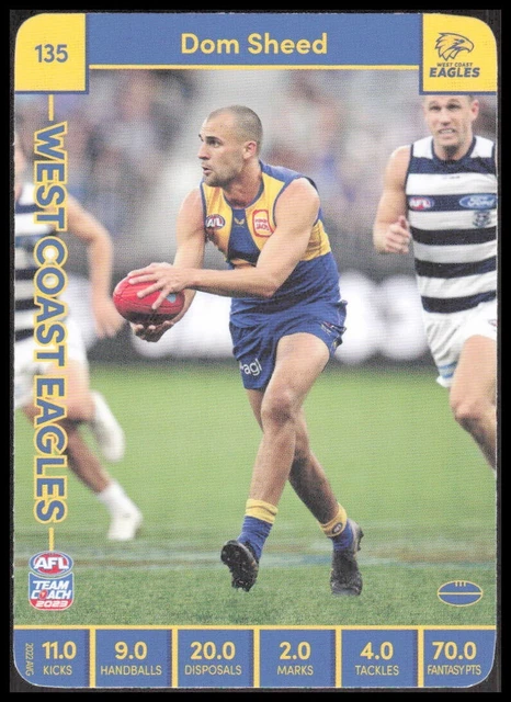 AFL TEAM COACH West Coast Eagles Dom Sheed Card 135 4 Football Sport CB ...