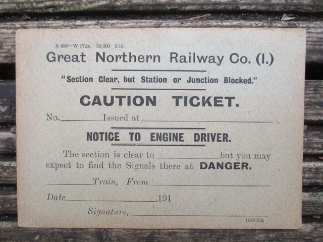 GREAT NORTHERN RAILWAY, Engine Driver's 'Caution ticket' c1910 £2.99 ...