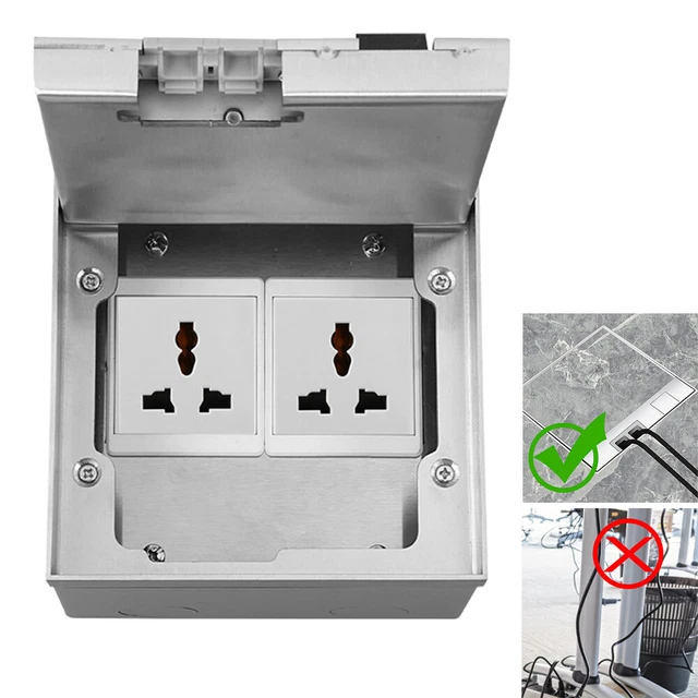 EMBEDDED ELECTRICAL FLOOR Socket Box AC250V 4000W Stainless Steel Dual ...