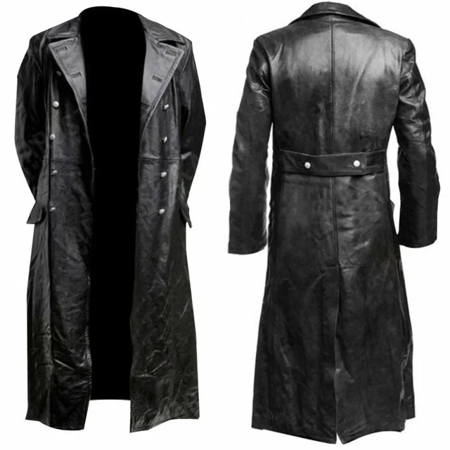 MENS GERMAN CLASSIC WW2 Military Officer Cosplay Black Leather Trench ...