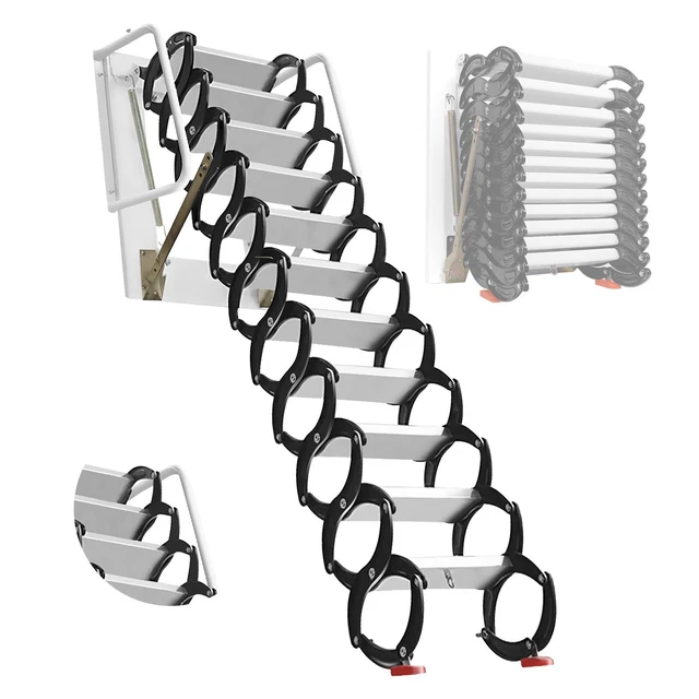 10FT ATTIC LADDER Pull Down System 660LB Al-Mg Alloy Collapsible Access ...