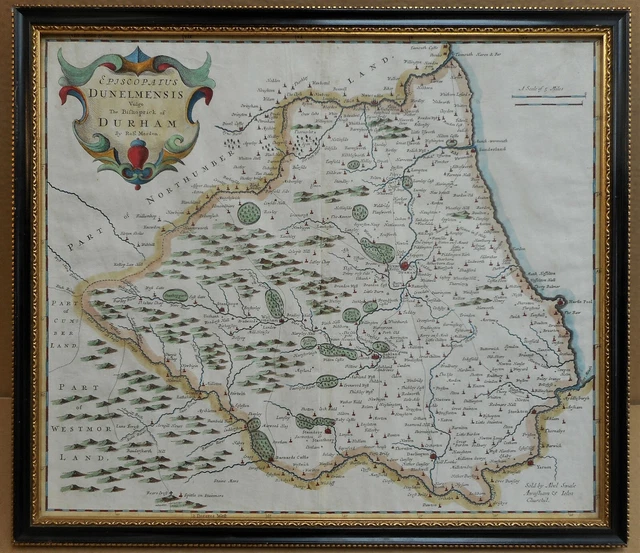 DURHAM COUNTY MAP. Original 17th Century Copperplate Map, Robert Morden ...