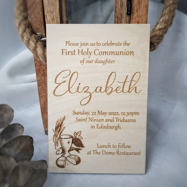 WOODEN FIRST HOLY Communion Invitation - Holy Communion Chalice ...
