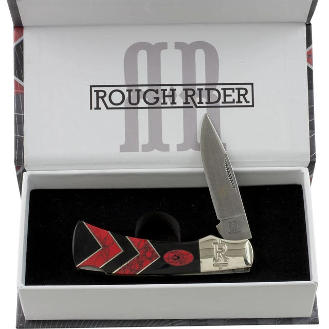 ROUGH RIDER BLACK Widow Spider Red Coral Lockback Pocket Knife RR1674 ...